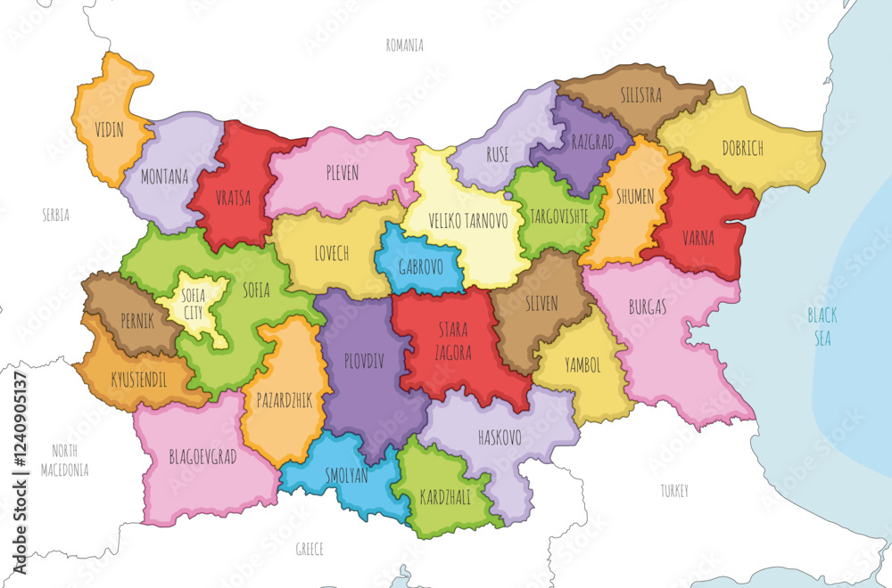 Vector illustrated regional map of Bulgaria with provinces and administrative divisions, and ...