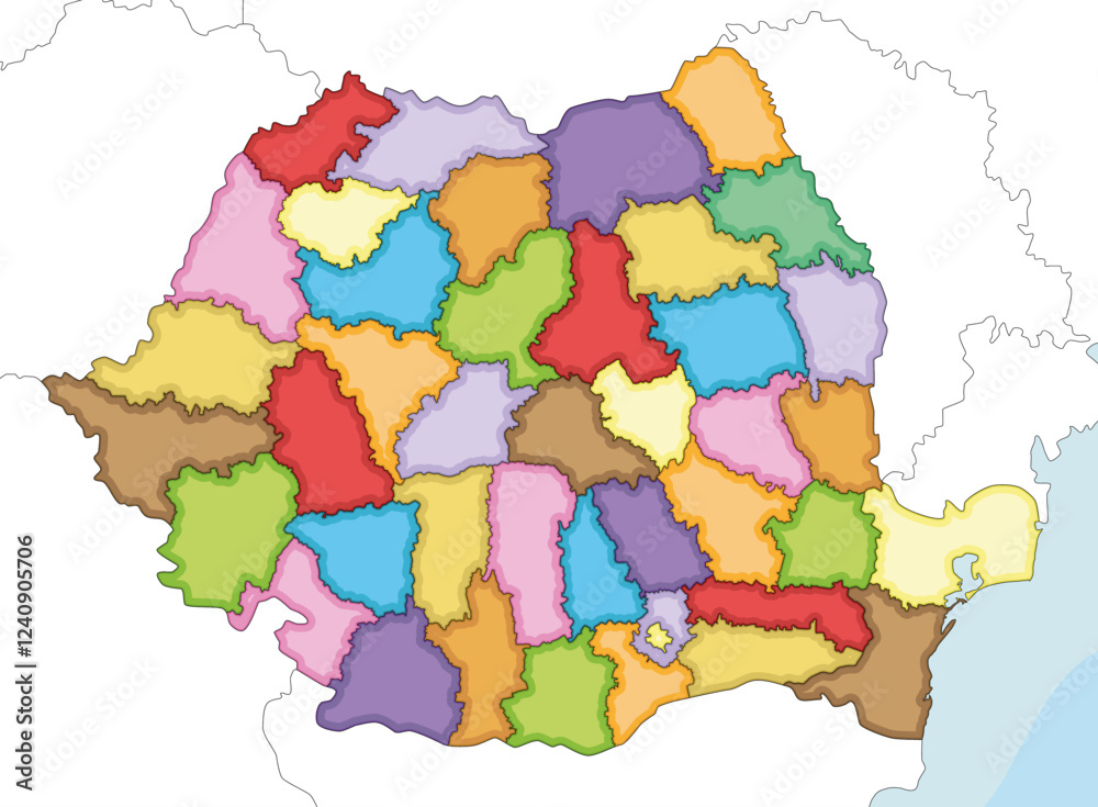 Vector illustrated regional blank map of Romania with counties and ...