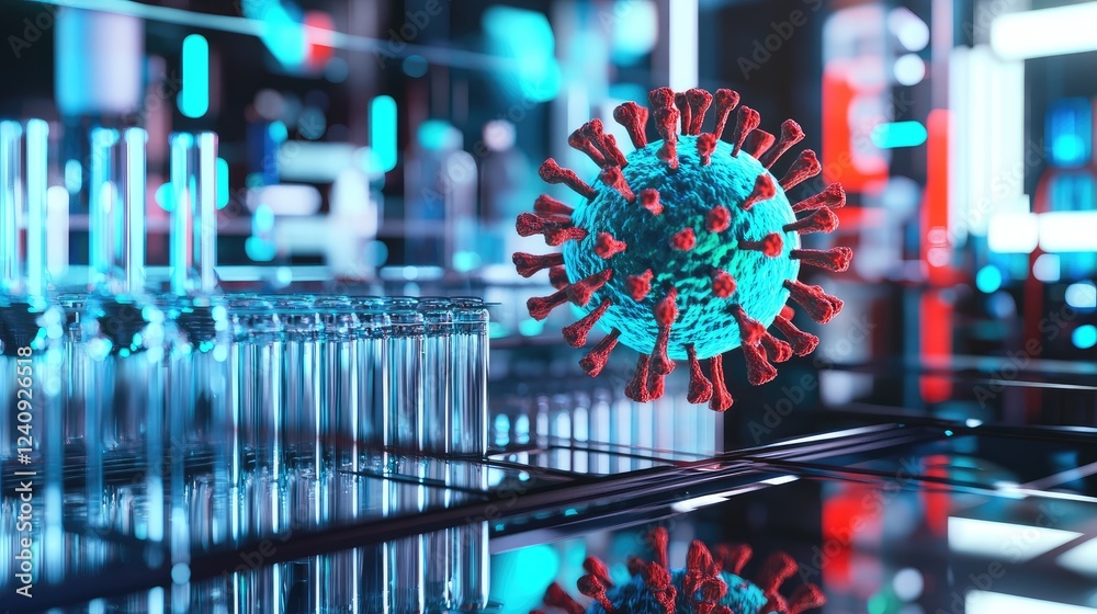 D-rendered model of an artificially engineered virus being studied in a ...