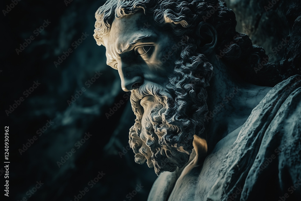 Fragment of an antique marble statue of the god of the kingdom of the ...