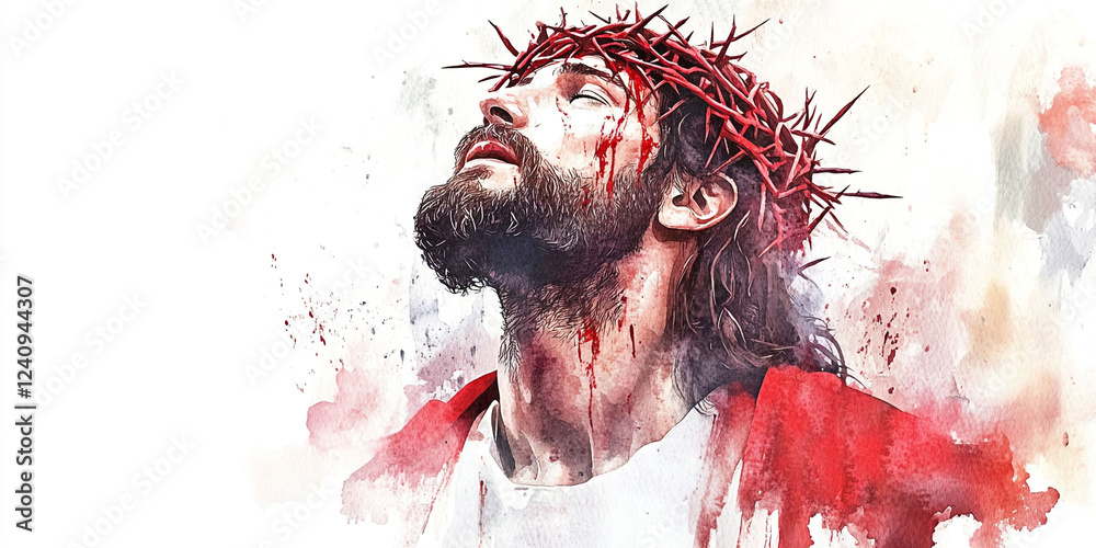 Jesus Christ in a crown of thorns and purple robe, watercolor ...