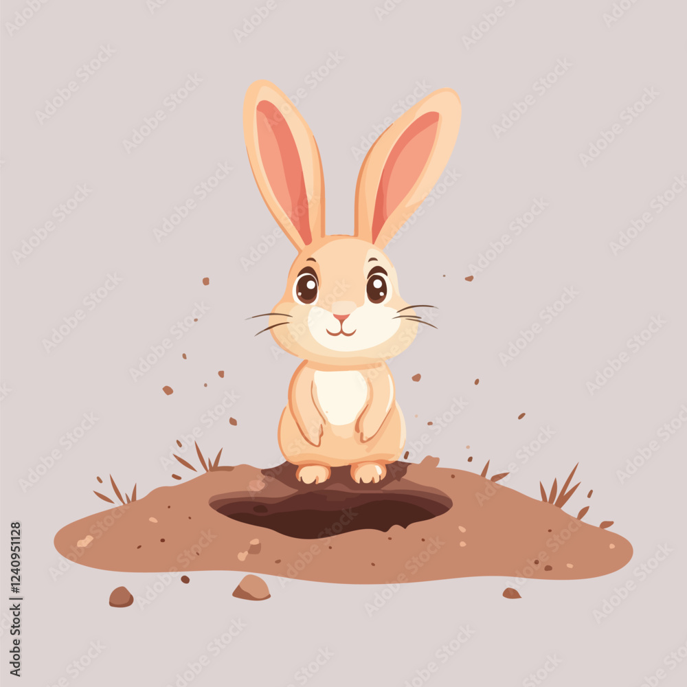 Cute Rabbit Hiding and Peeking from Ground Holes Cartoon Vector ...