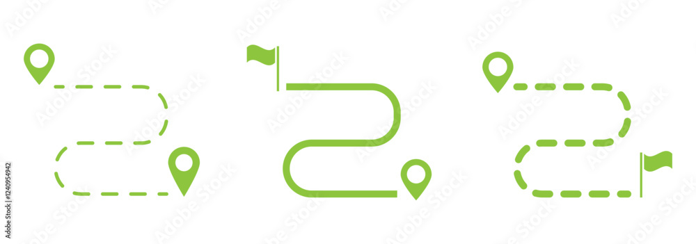 Dot line path route travel banner illustration with location map pin ...