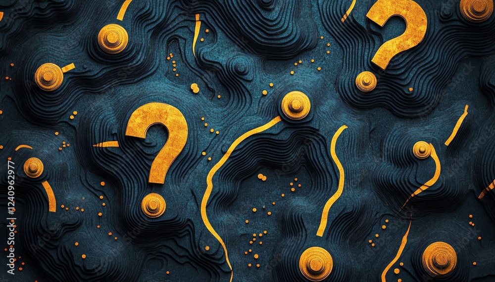 Map with swirling, unclear directions, dotted lines and question marks ...