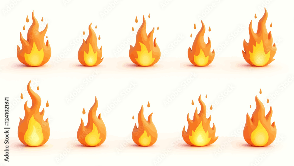 Vector de Stock Glossy burning flame of fire 3D icons set. Vector ...