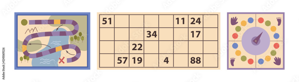 Dice board game with steps for children, map and decorative location ...