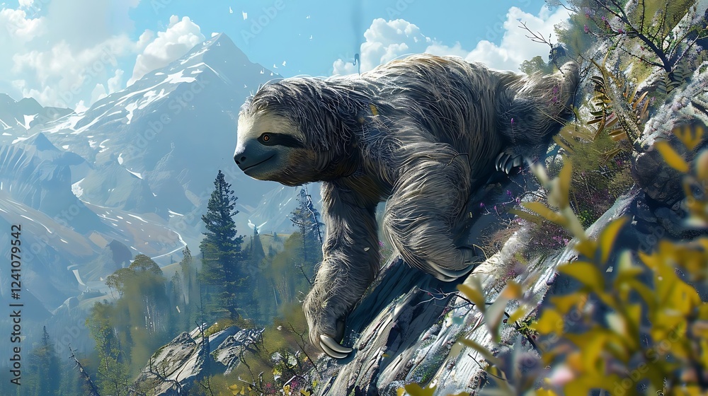 Foto de Stock The giant ground sloth was a massive herbivorous mammal ...