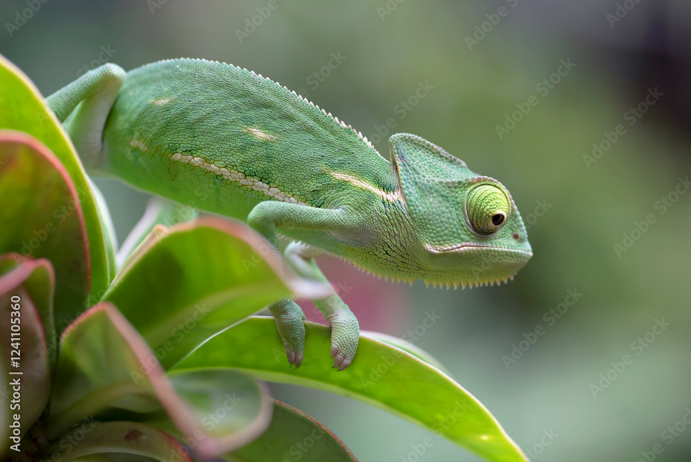 Baby veiled chameleon hanging on a tree branch Stock Photo | Adobe Stock
