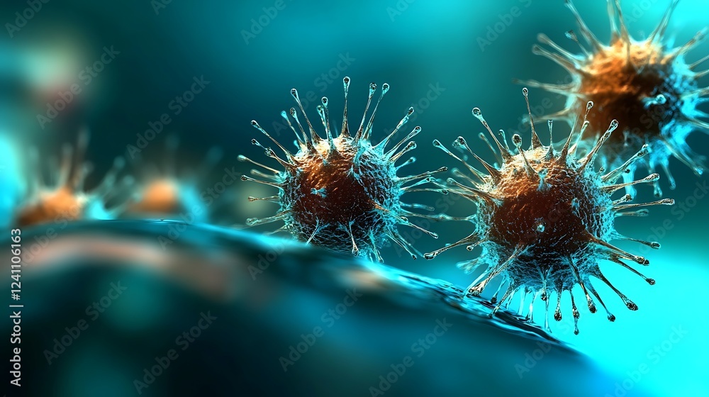 Virus particles under microscope laboratory scientific illustration ...