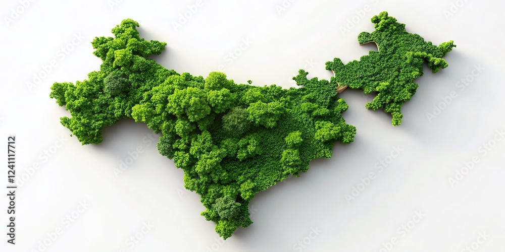 Lush Green India Map: Trees Forming India's Shape on White Background ...