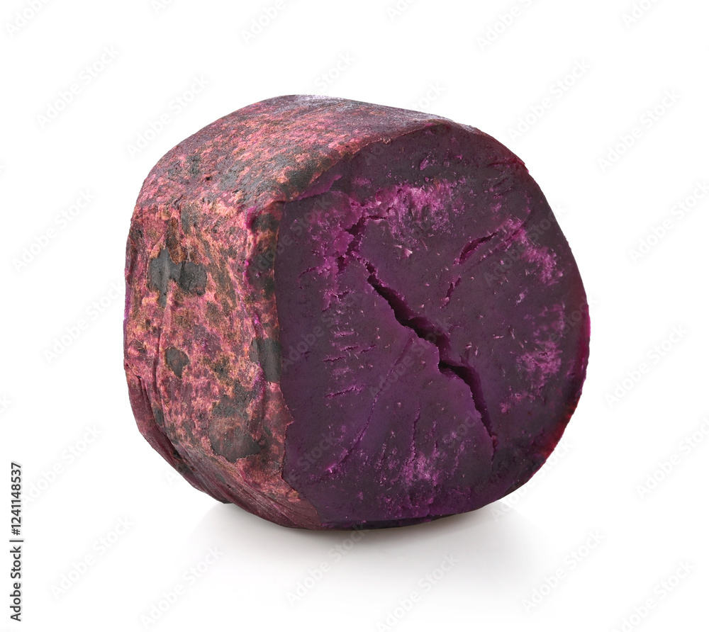 boiled purple sweet potato, Japanese sweet potato boil slice on white ...