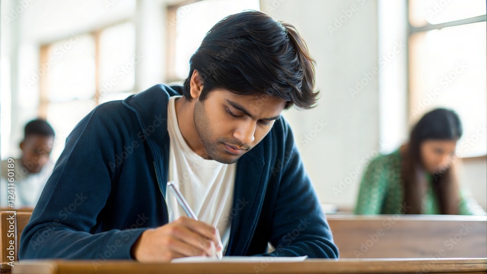Indian University Student Giving Exam in Hall Stock Photo | Adobe Stock