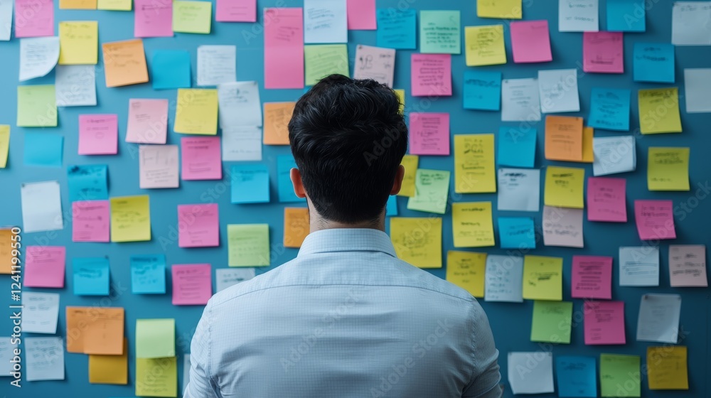 Hardworking entrepreneur working overtime with a vision board glowing ...