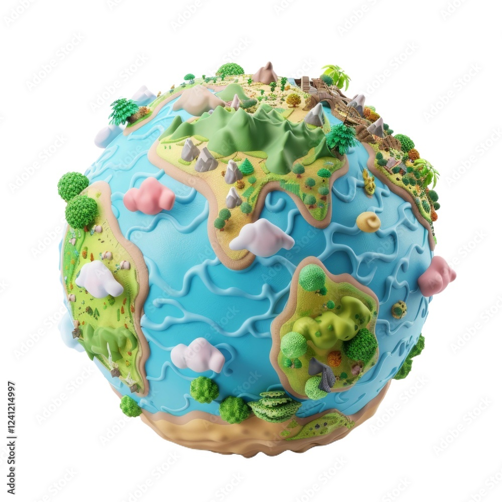 Colorful miniature earth model with landforms and oceans designed in 3d ...