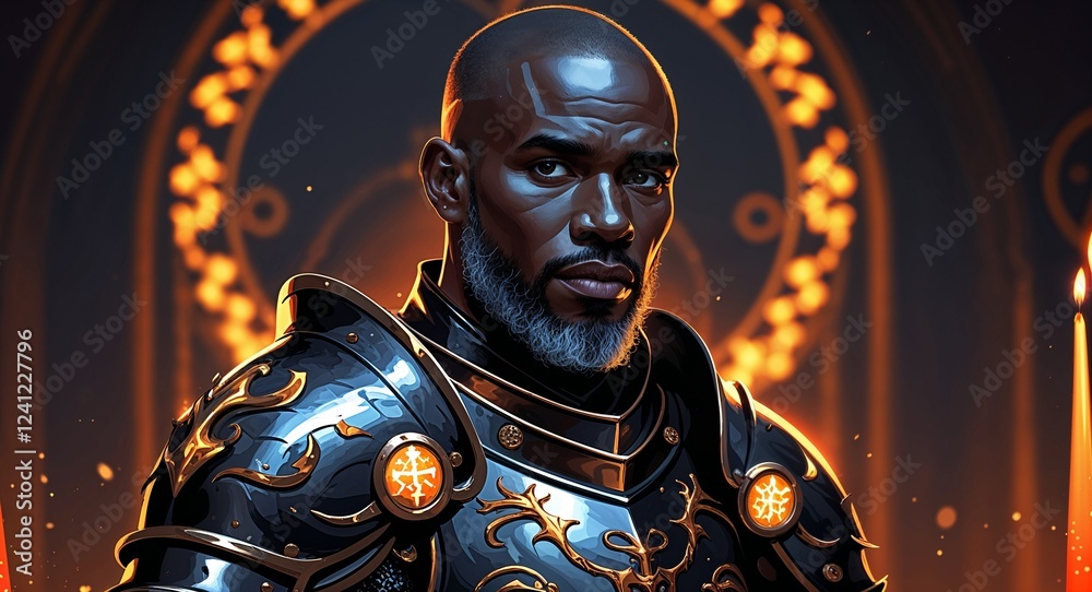 Dark enchanted knight armor with glowing sigils mature Black African ...