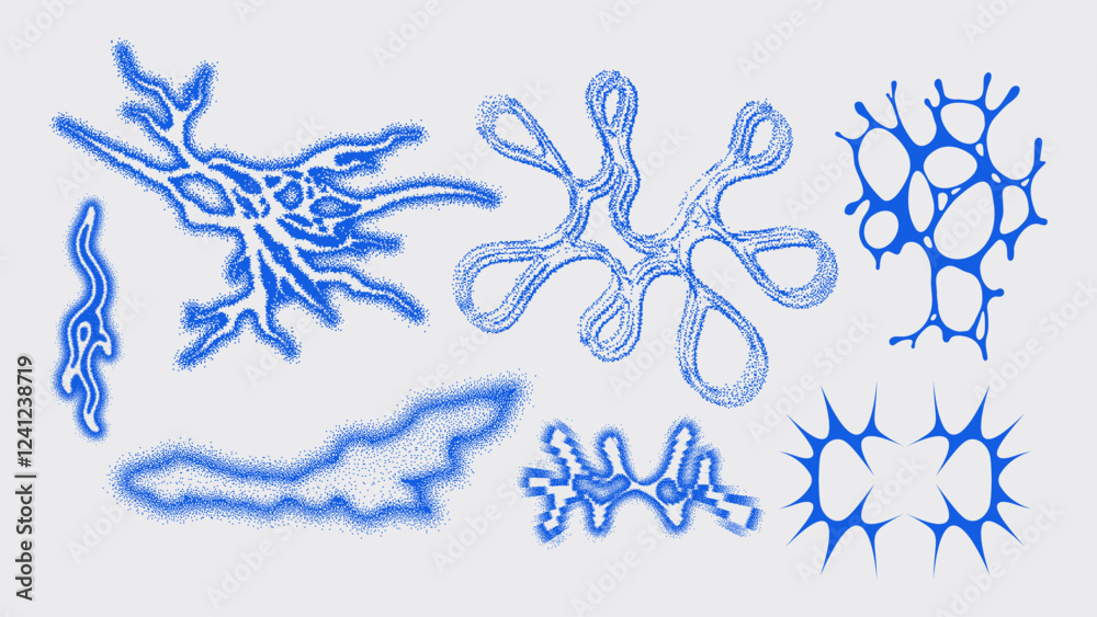 Abstract blue organic shapes with intricate details and fluid designs ...