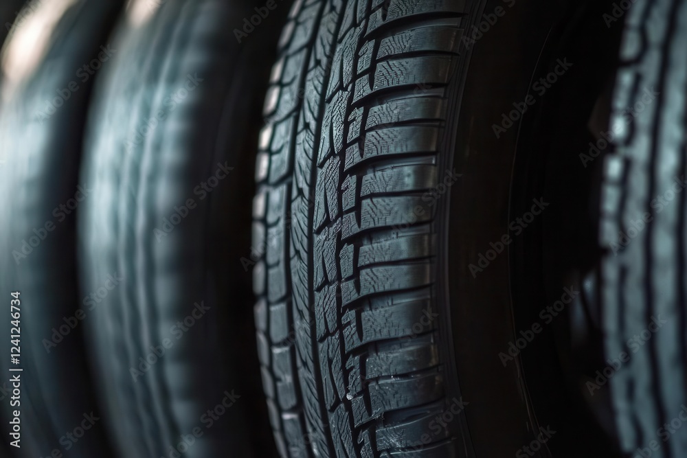 simple ash-colored background showcasing a set of various car tires ...