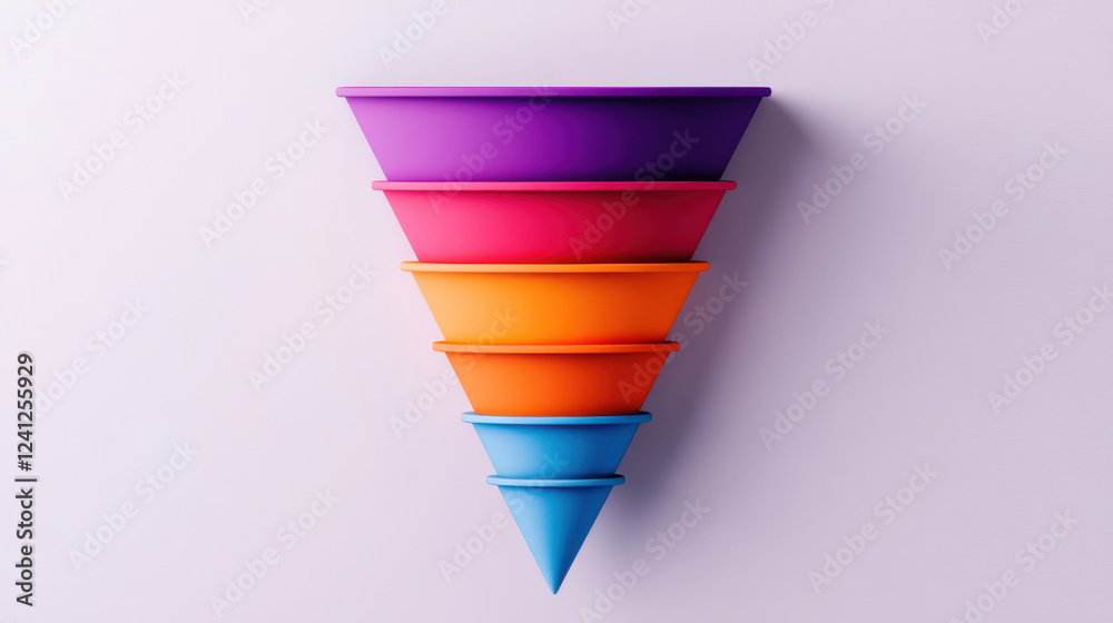 colorful digital marketing funnel with vibrant layers in purple, orange ...