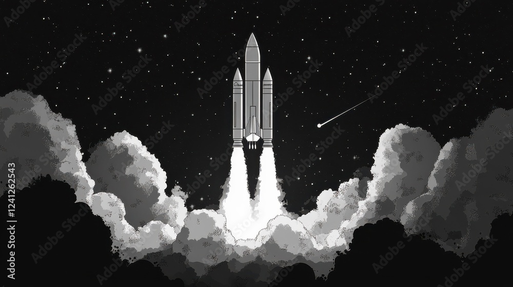 Rockets, launching shuttles, space travelling, spaceship and start-up ...