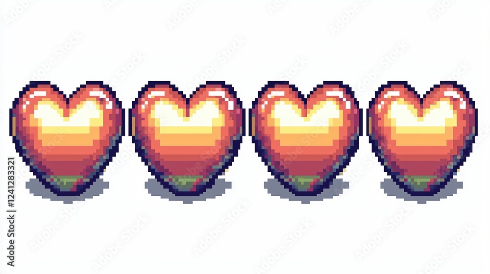 Pixel Art Style Heart Health Bar Representing Video Game Life Total ...