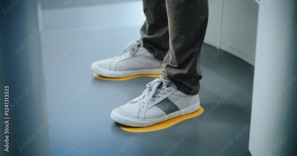 Security Checkpoint in Airport Terminal: Knee Level Shot of ...