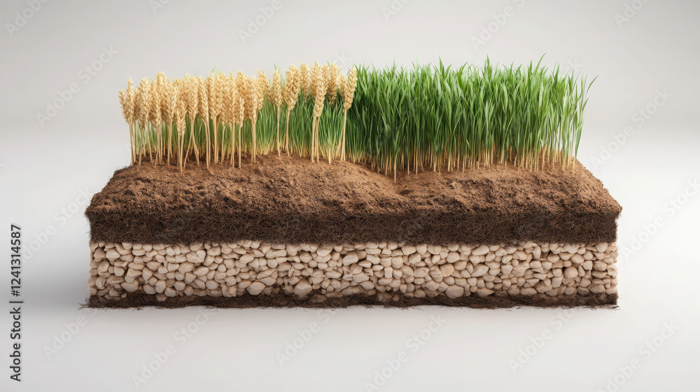 high resolution 3D relief style image showing cross section of soil ...