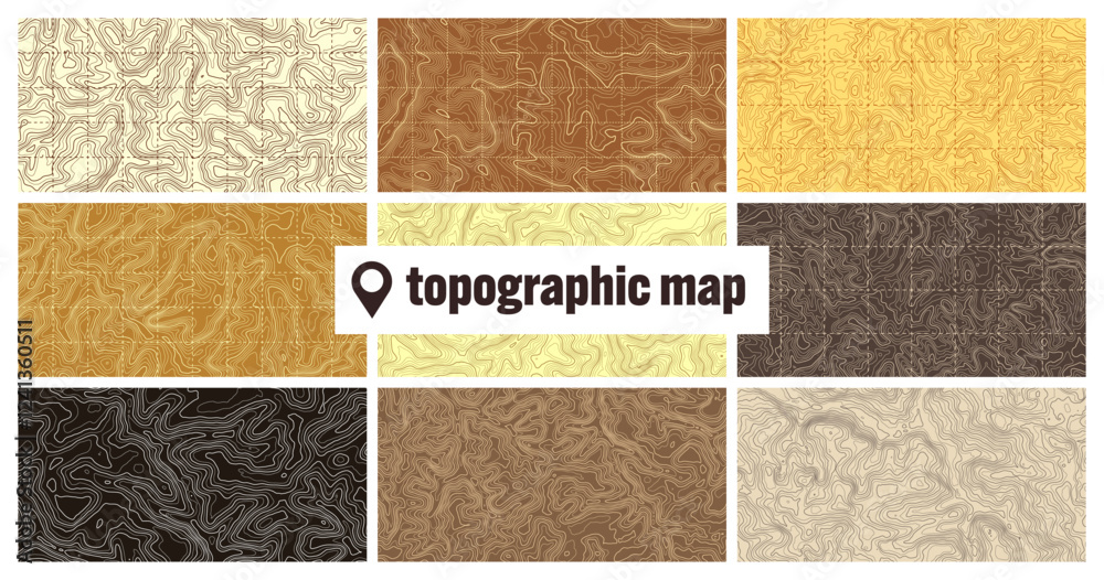 Colorful topographic map with contour lines. Geographic terrain grid ...