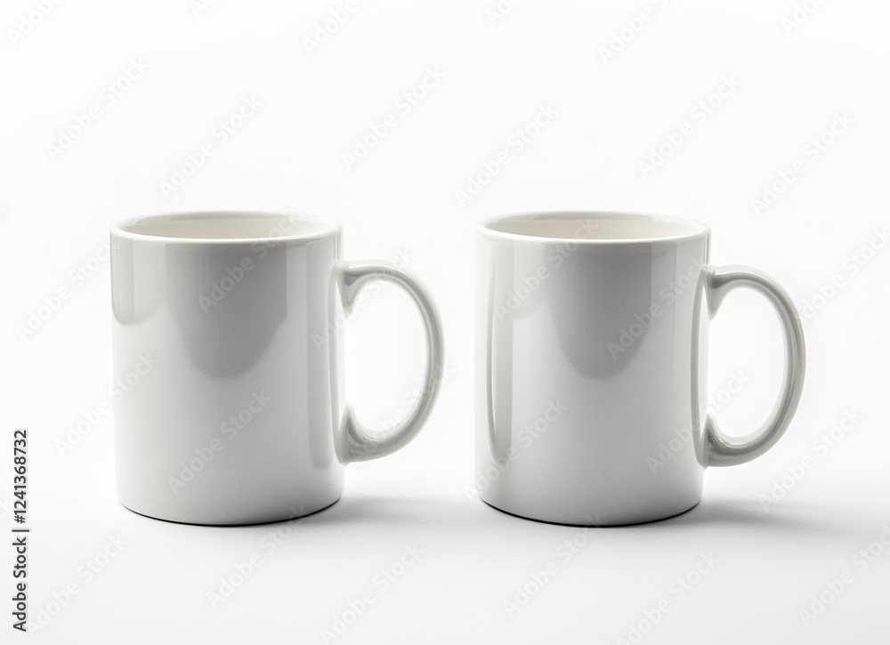 White mug mockup, two mugs side by side on a white background, mock-up ...