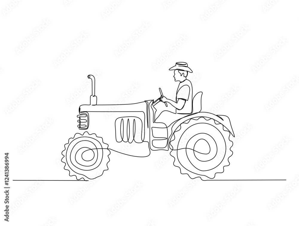 Continuous one line drawing of farmer tractor vehicle. Agricultural ...