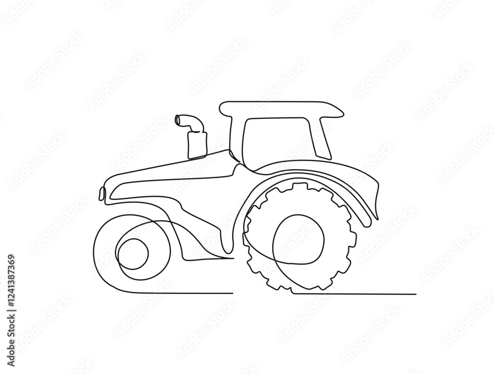 Continuous one line drawing of farmer tractor vehicle. Agricultural ...