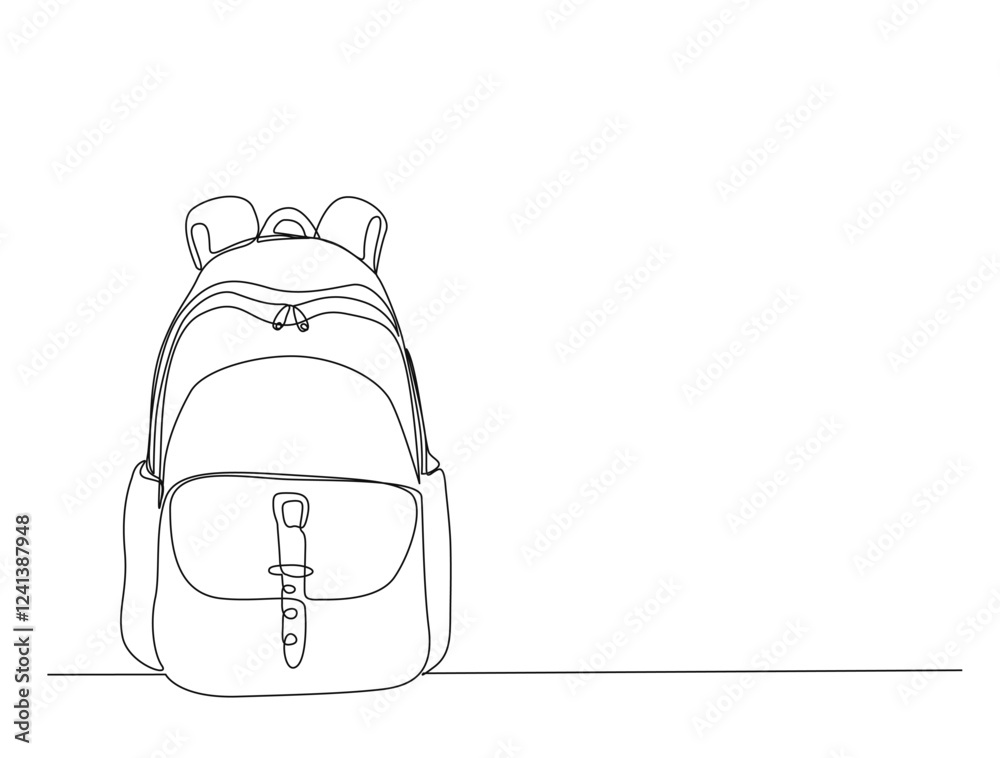 Continuous one line drawing of school bag design. Backpack in single ...
