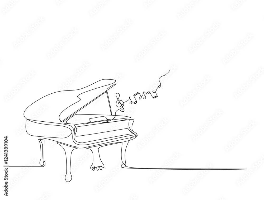 Continuous one line drawing of grand piano - music equipment. Classic ...
