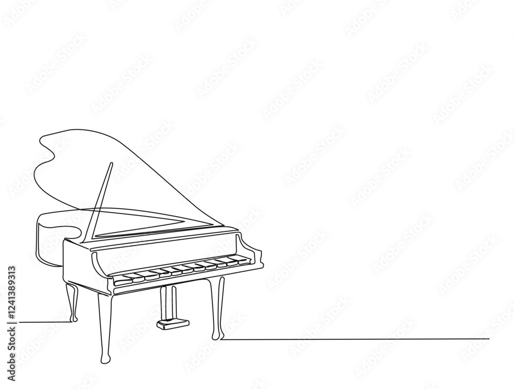 Continuous one line drawing of grand piano - music equipment. Classic ...