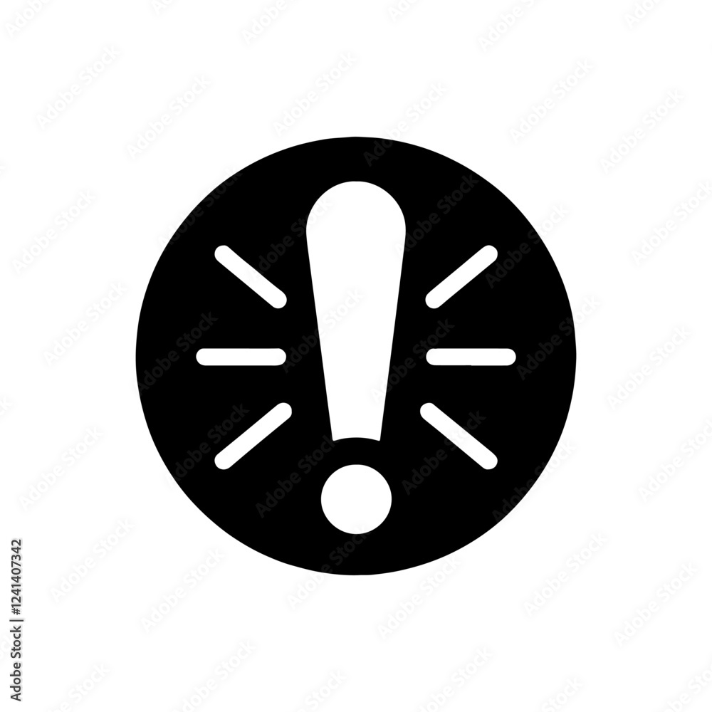 Black round shape with exclamation point icon silhouette vector flat ...