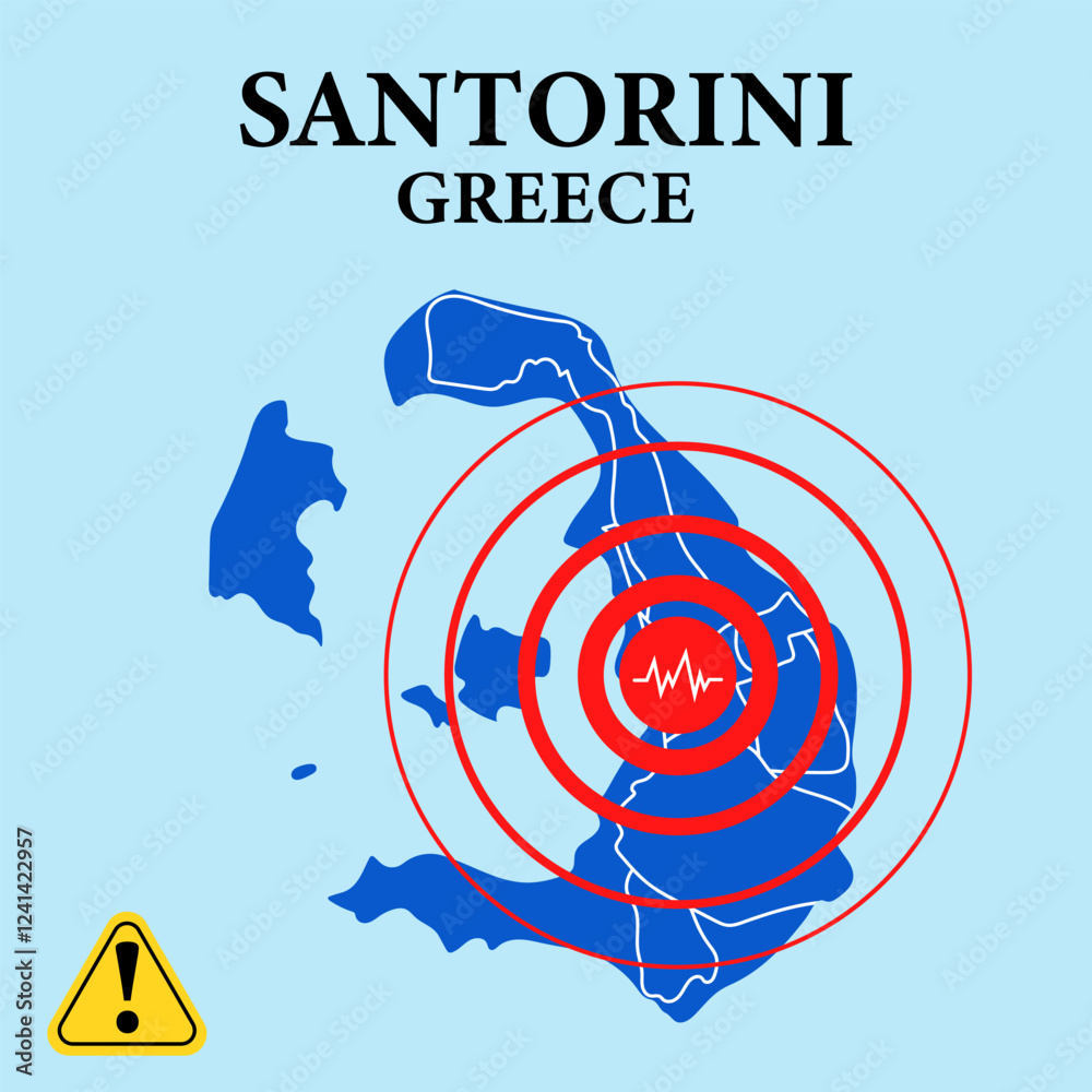 Santorini Islands, Greece. Map. Earthquake, radar seismic seismograph ...