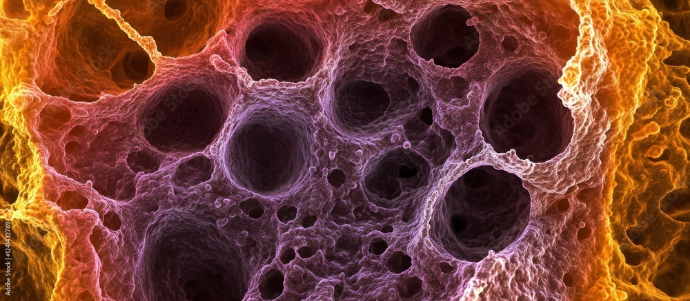 Microscopic porous structure, lab scan, colorized, research background ...