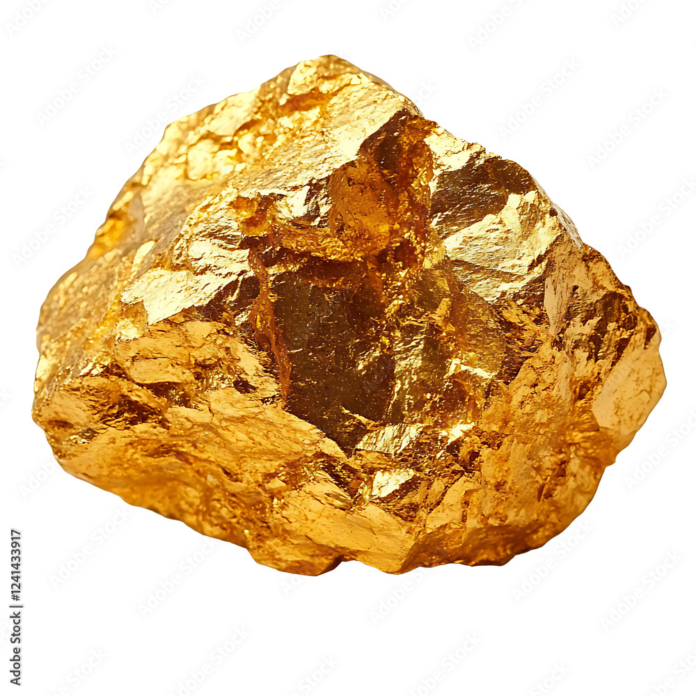 Raw gold nugget rock specimen displaying its natural, shiny texture and ...