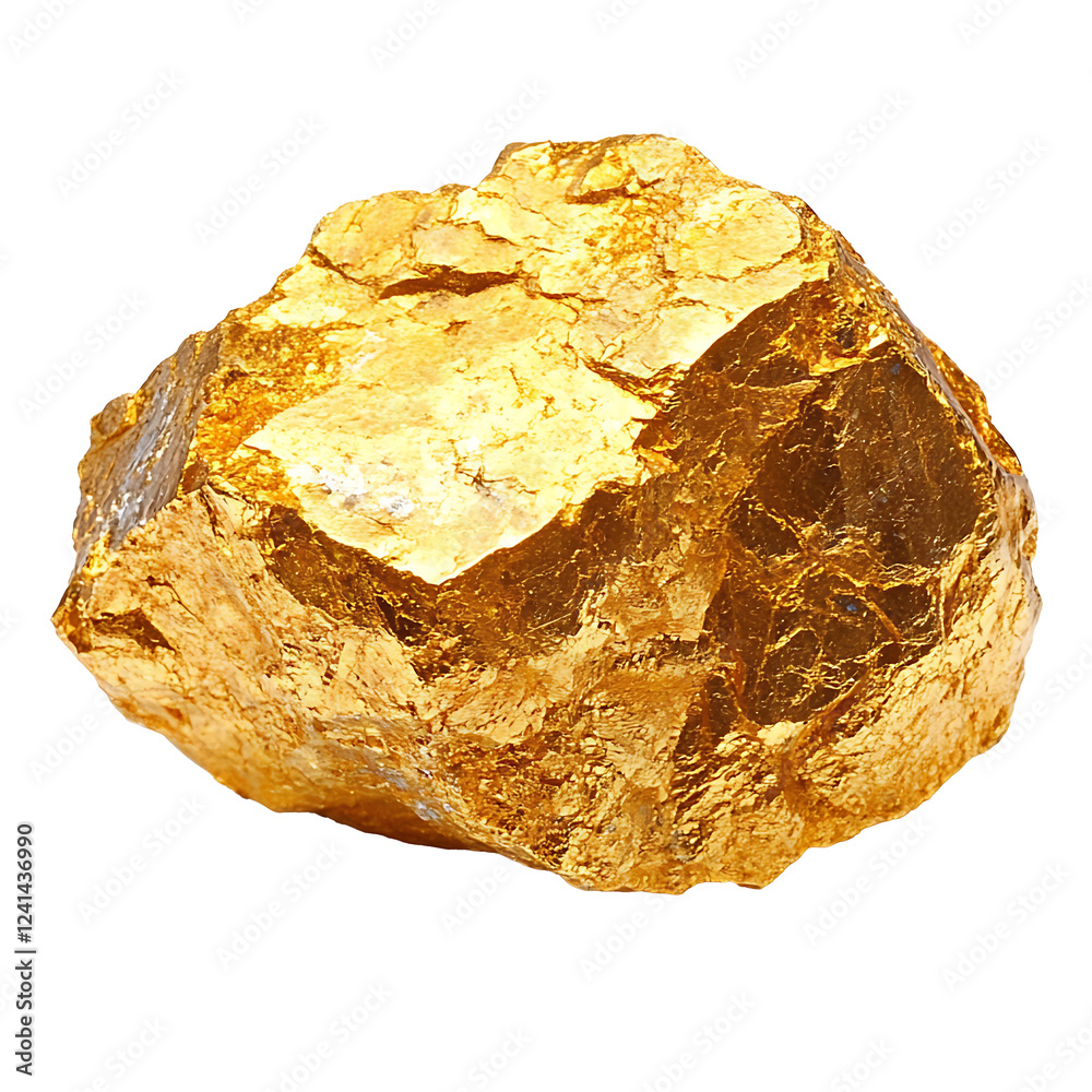 Raw gold nugget rock specimen displaying its natural, shiny texture and ...