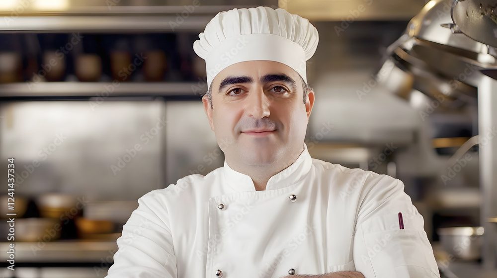 Serious and Focused Professional Chef Wearing a White Uniform and Chef ...
