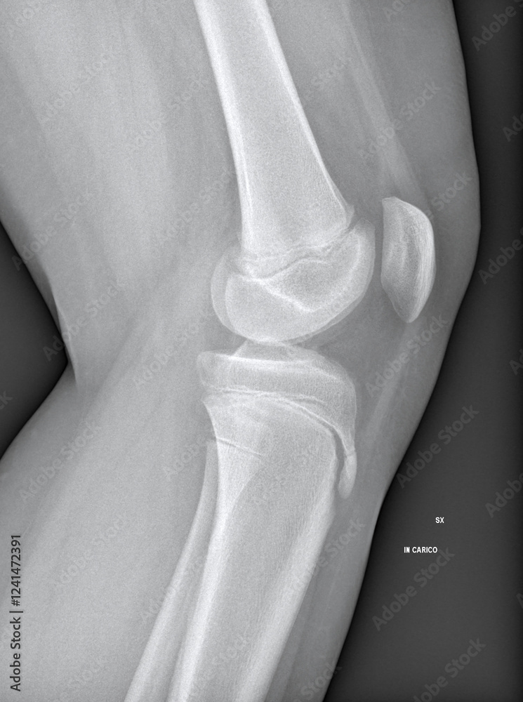 X-ray image reveals Osgood-Schlatter disease affecting knees. Captures ...