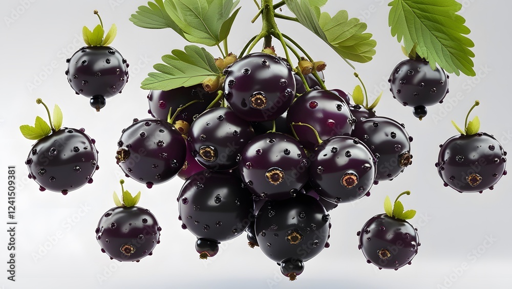 Black currant cassis Ribes nigrum, many angles and view side top front ...