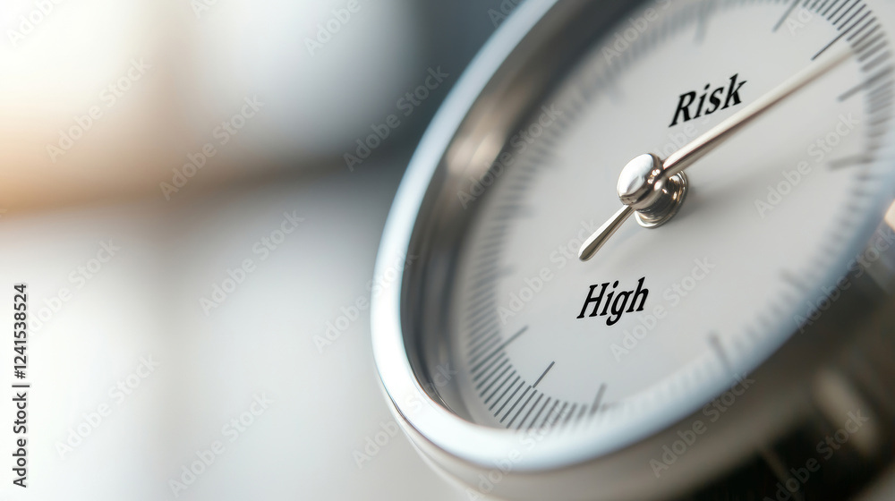 Close-up of a risk score indicator pointing to high on a dial gauge ...