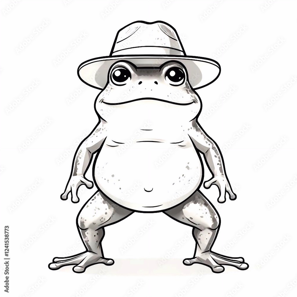 Easy coloring pages for kids, cute cartoon frog in a straw hat, simple ...