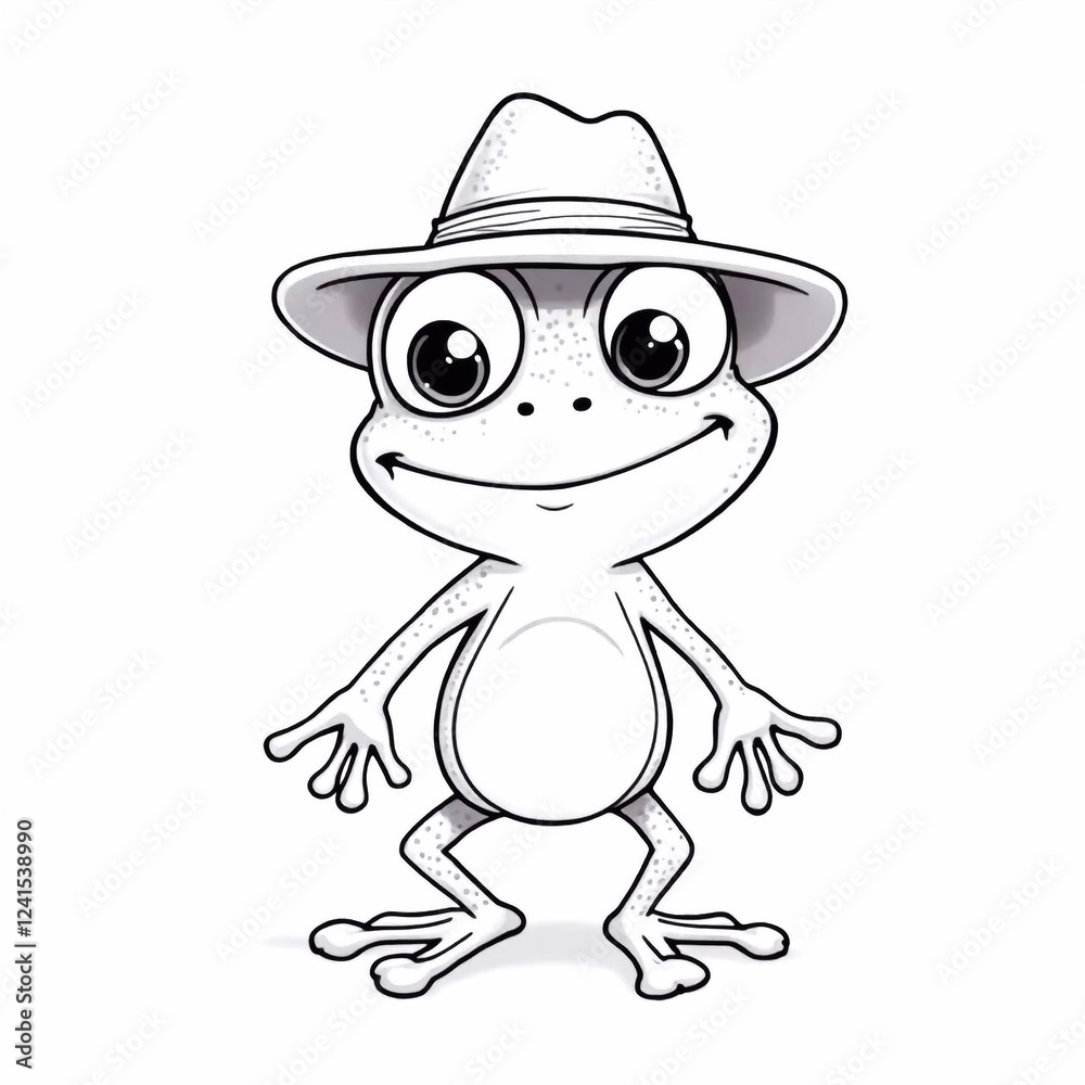 Easy coloring pages for kids, cute cartoon frog in a straw hat, simple ...