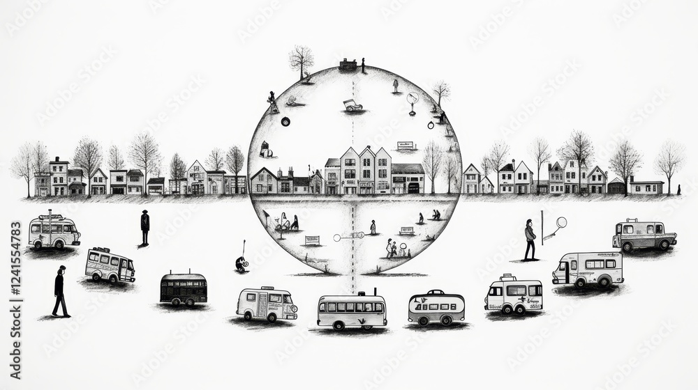 Visual route map connecting starting point to destination with vehicle ...