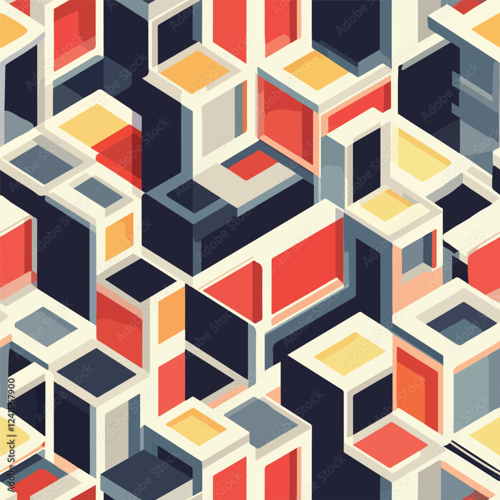 Seamless vector isometric 3D pattern. Colorful cubes and prisms in ...