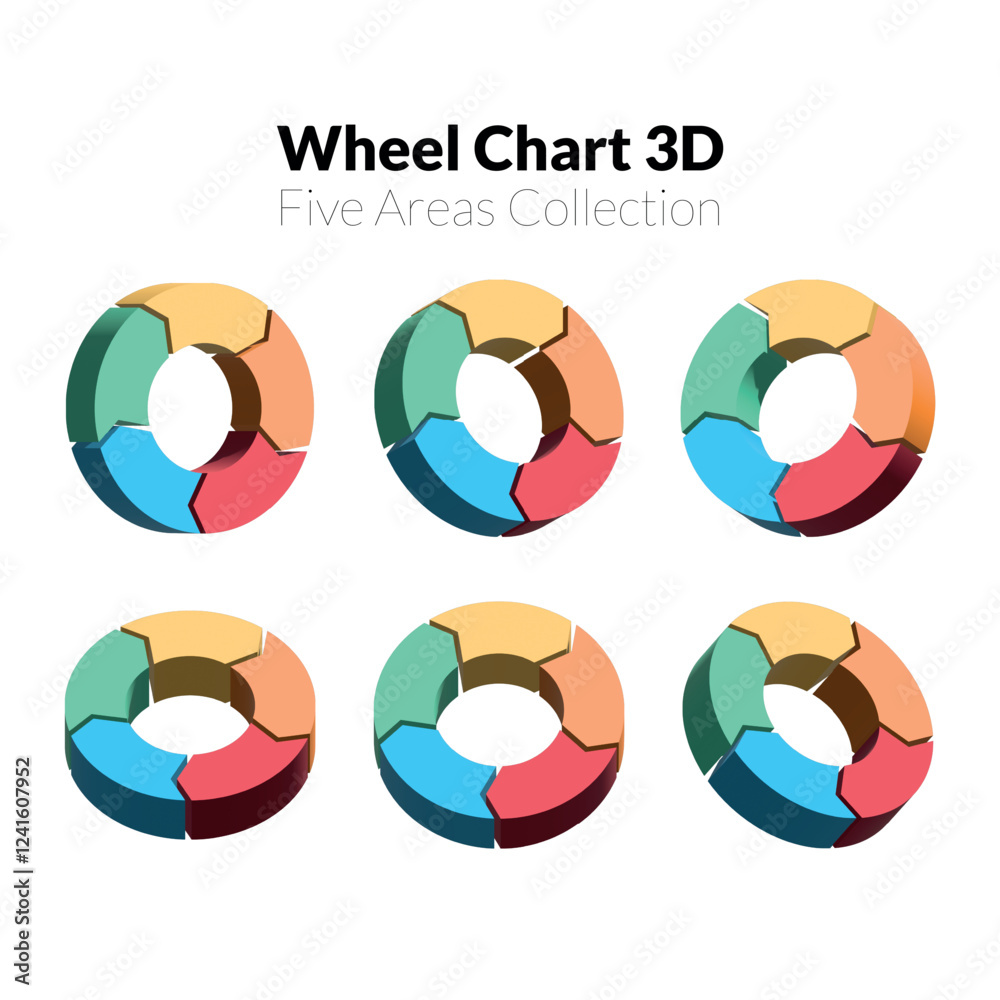 Graphical representation of five categories in a 3D wheel chart with ...