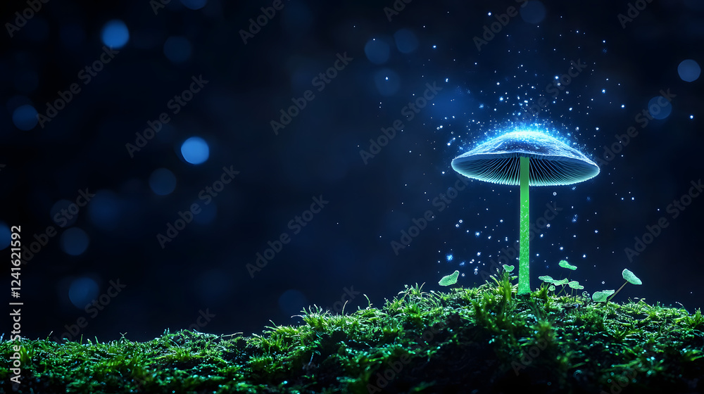 Neon mycology lab cultivating biotech fungi that emit Wi-Fi signals ...