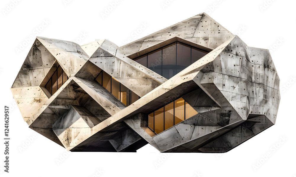 Architectural Structure Of Worn Raw Concrete And Heptagonal And Deconstructivist Geometric