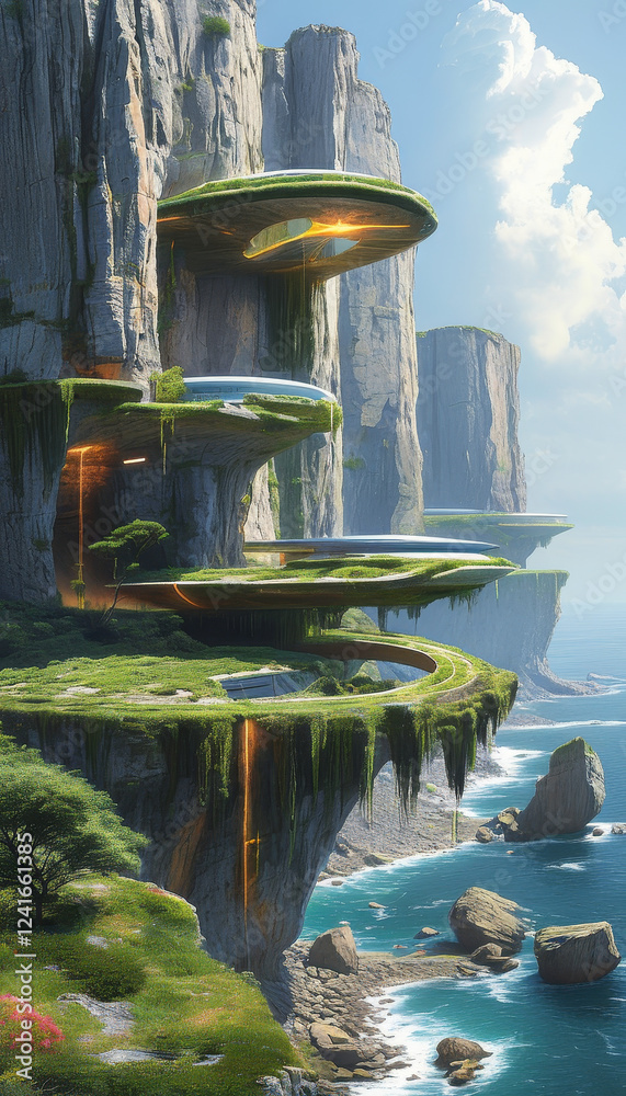 Futuristic sustainable city concept, Futuristic Cliffside Ecosystems ...